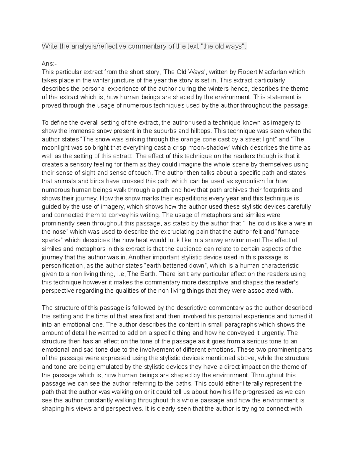 English textual analysis assignment - Write the analysis/reflective ...