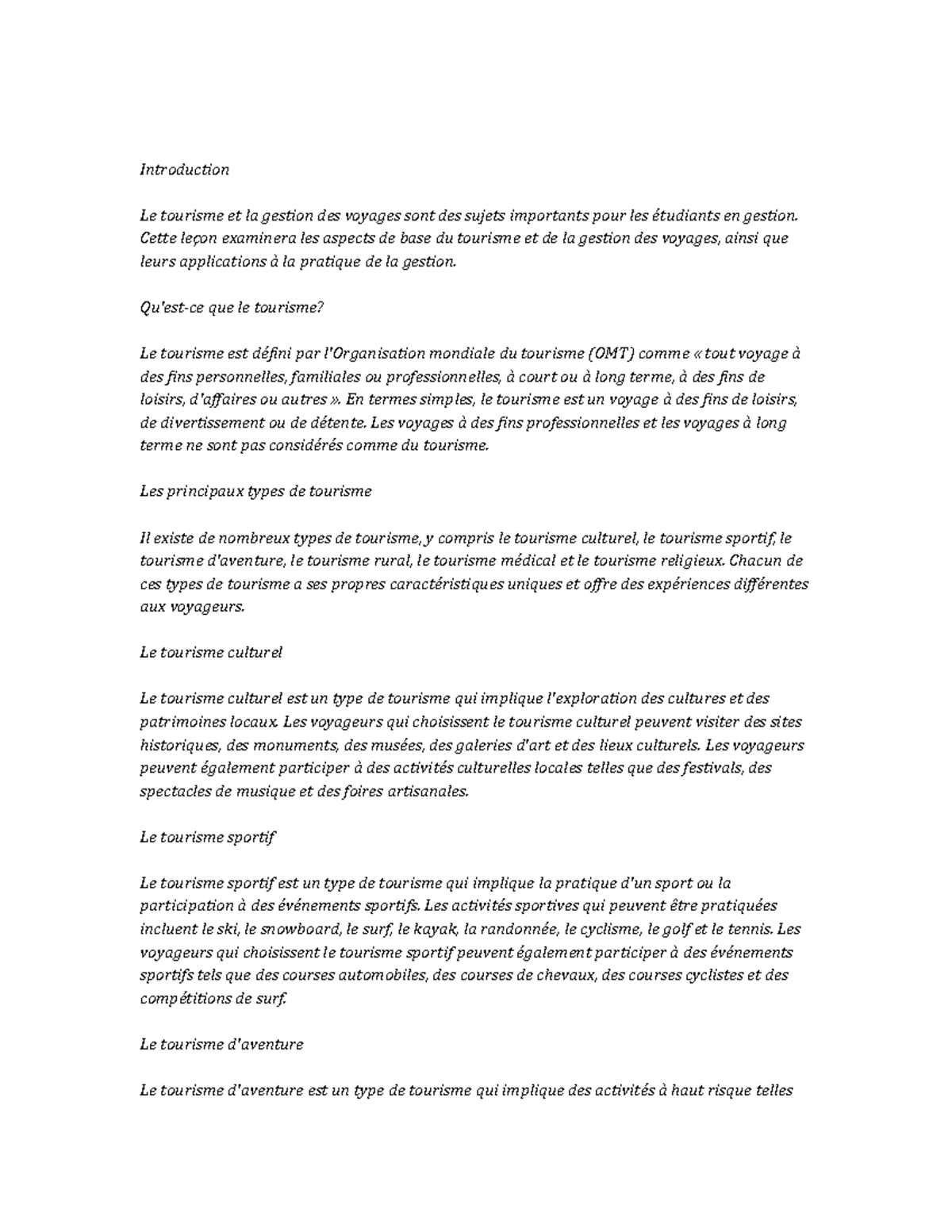 Tourism and Travel Management Study Notes - Introduction Le tourisme et ...