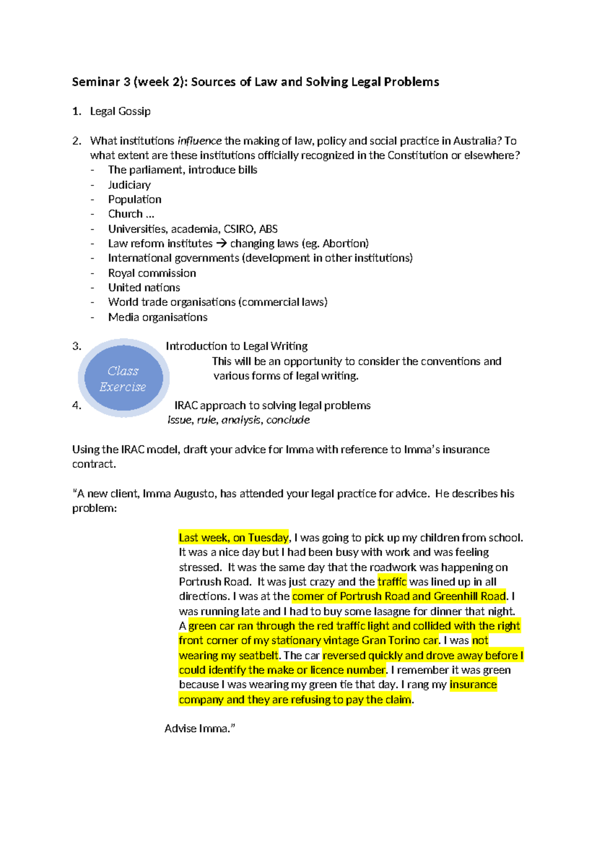 Foundations sem 3 - Seminar 3 (week 2): Sources of Law and Solving ...