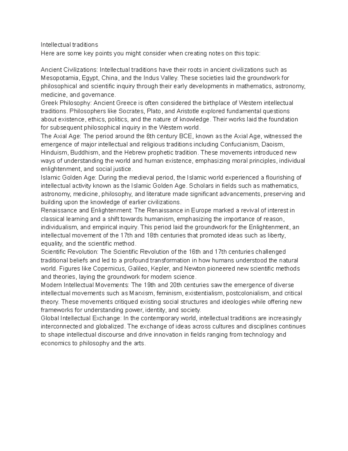 Intellectual traditions in the world - Intellectual traditions Here are ...