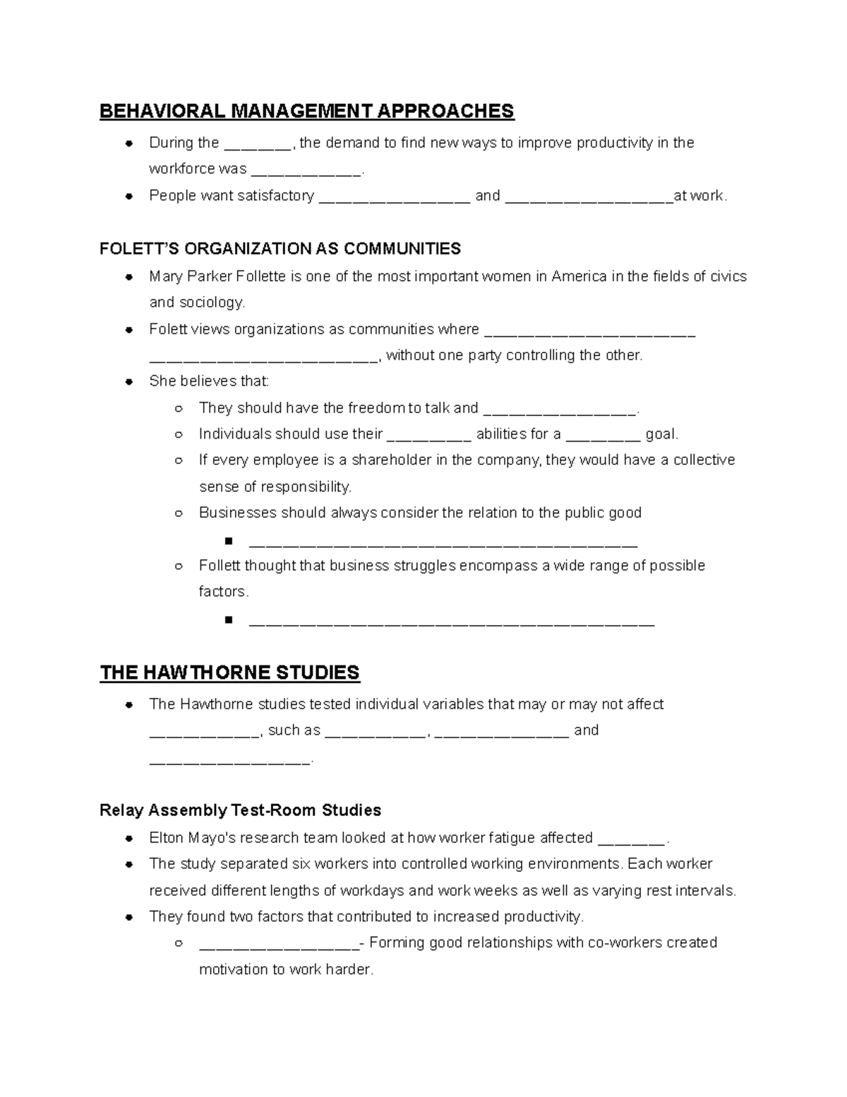 Business Leadership - Worksheet Questions - BEHAVIORAL MANAGEMENT ...