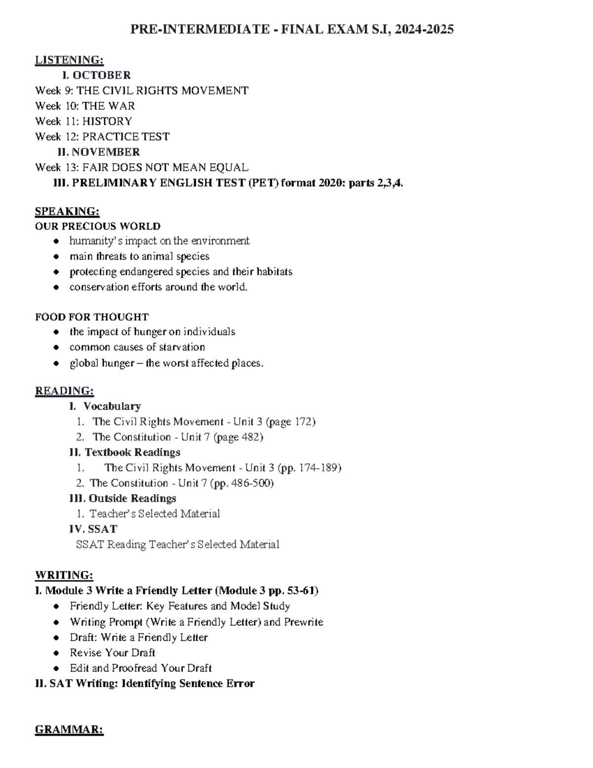 3. PRE- Inter Revision Final I (2024-2025) - PRE-INTERMEDIATE - FINAL EXAM S, 2024- 2025 ...