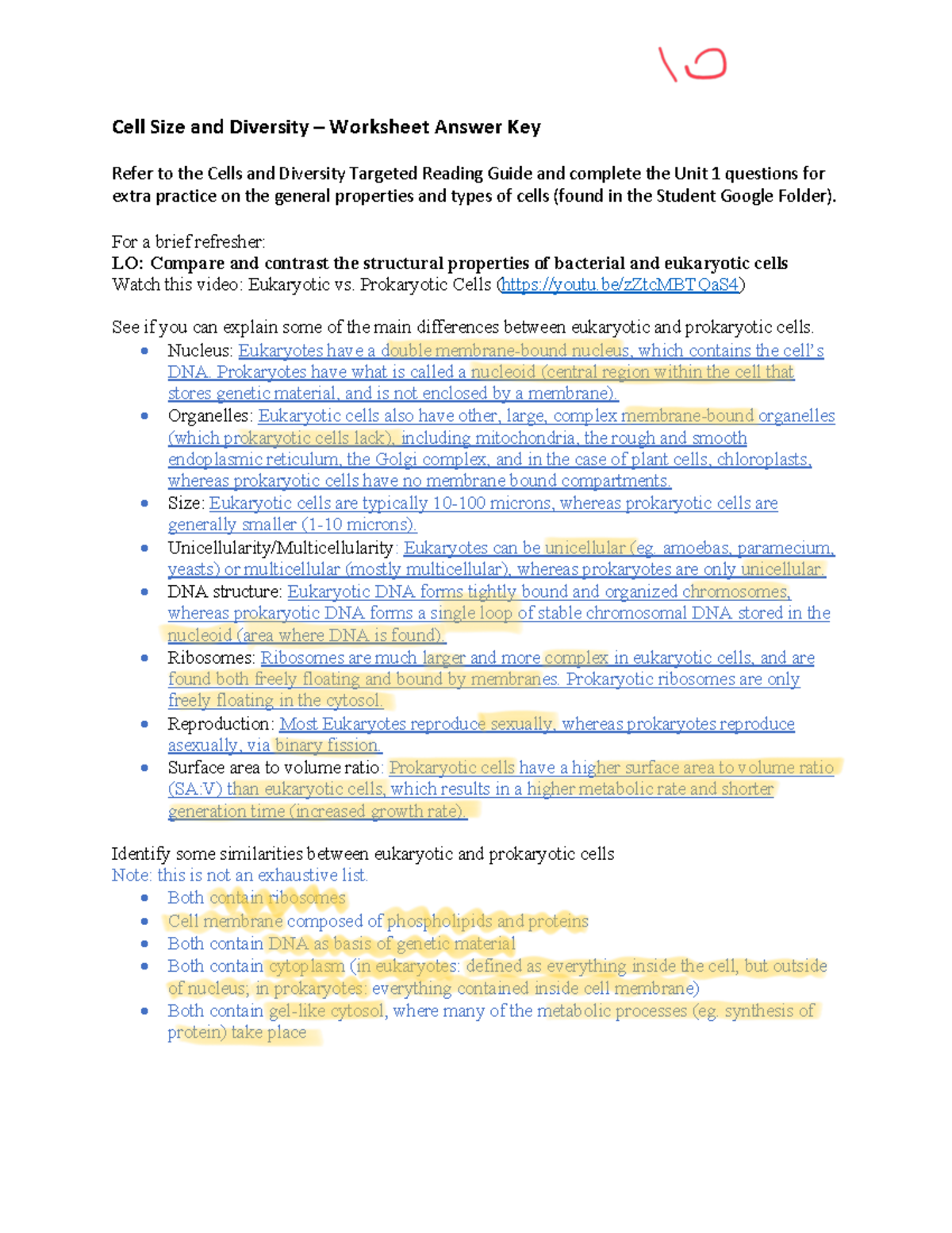 Cell+Size+and+Diversity+Worksheet+-+Answer+Key 2 - Cell Size and ...