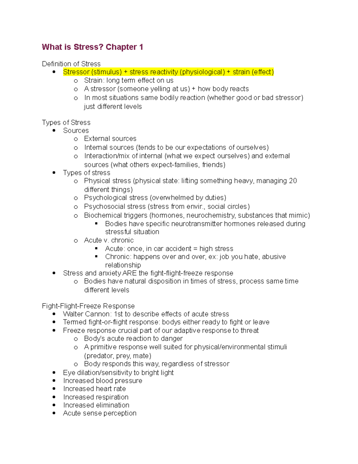Final Exam Study Guide - Lecture notes All lectures - What is Stress ...