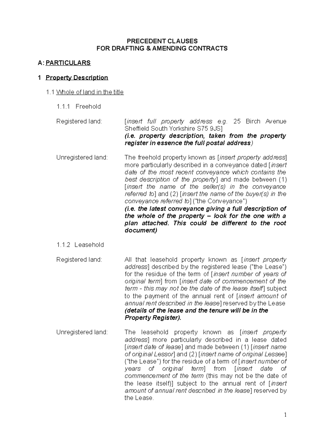 Precedents for Contract drafting and amending - PRECEDENT CLAUSES FOR ...