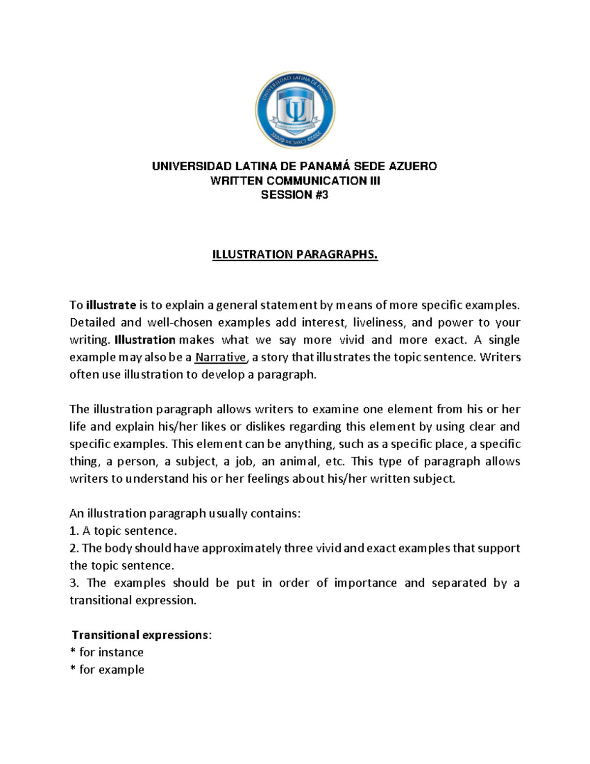How to write an Illustration Paragraph - UNIVERSIDAD LATINA DE PANAMÁ ...