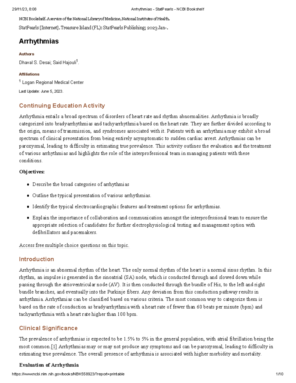 Arrhythmias - Stat Pearls - NCBI Bookshelf - NCBI Bookshelf. A service ...