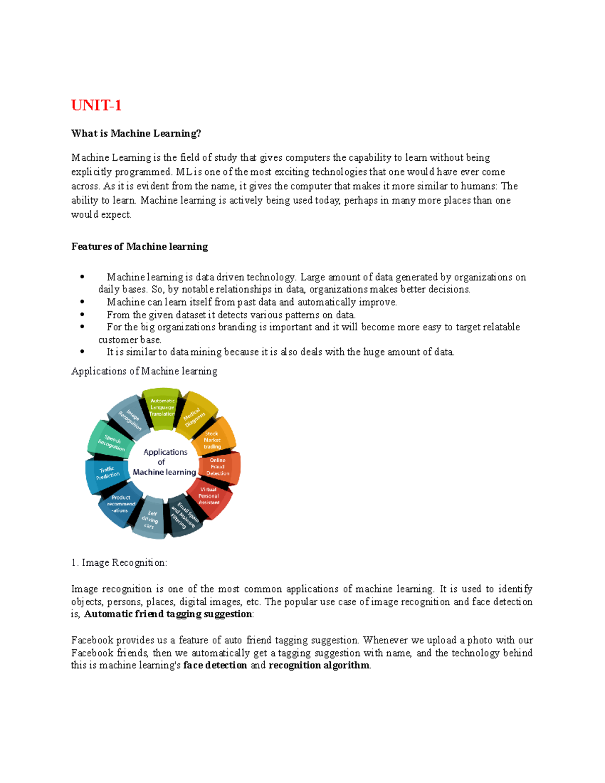 Machine Learning unit 1 - UNIT- What is Machine Learning? Machine ...