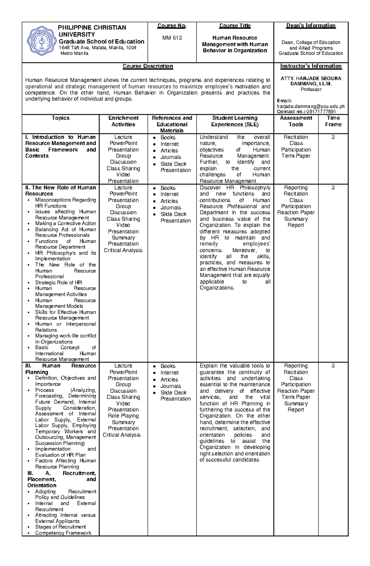 Introduction-to-Human-Resource-Management-Course-Syllabus - PHILIPPINE ...
