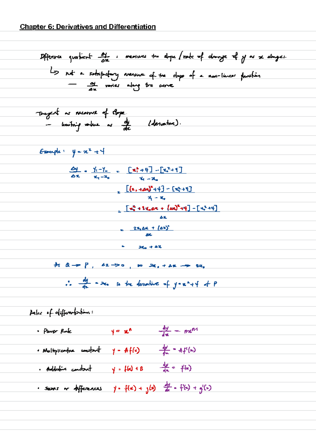 Lecture 1 - 2 - Chapter 6: Derivatives and Differentiation Difference quotient 0 ¥ = measures to ...