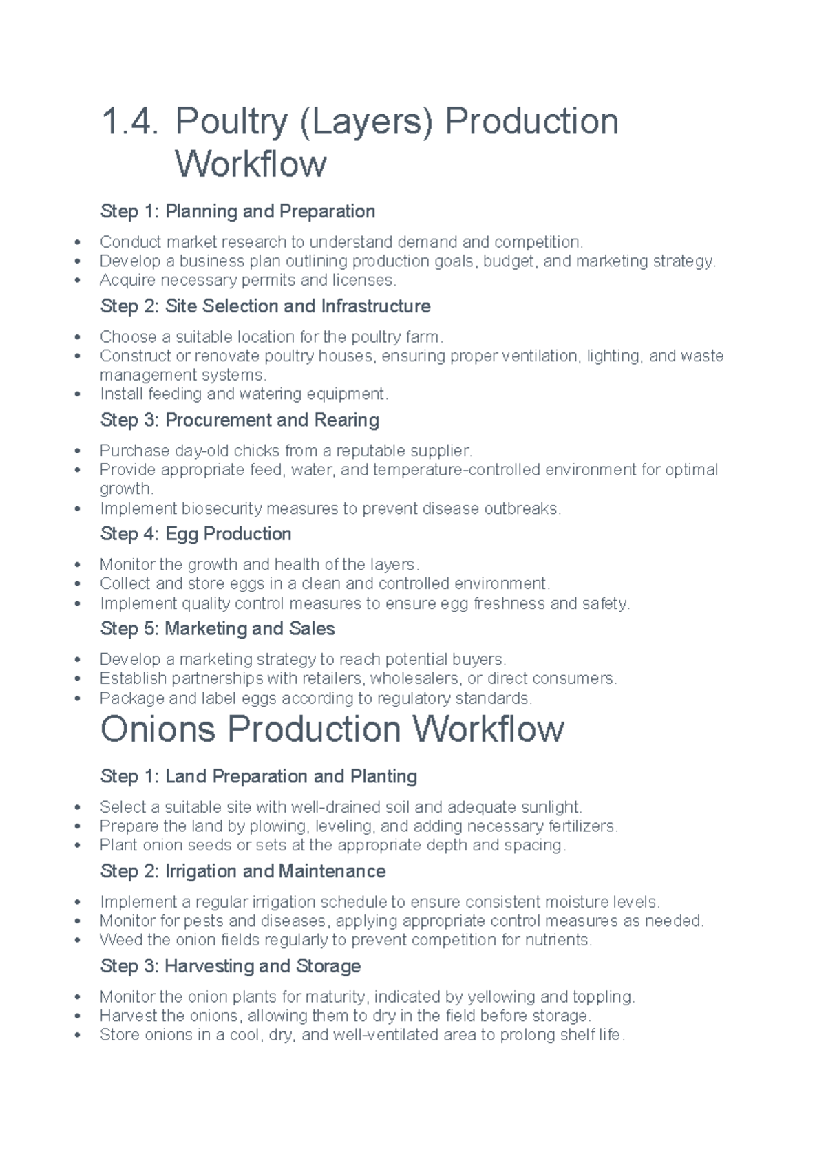 AGR Draft 2 - 1. Poultry (Layers) Production Workflow Step 1: Planning ...
