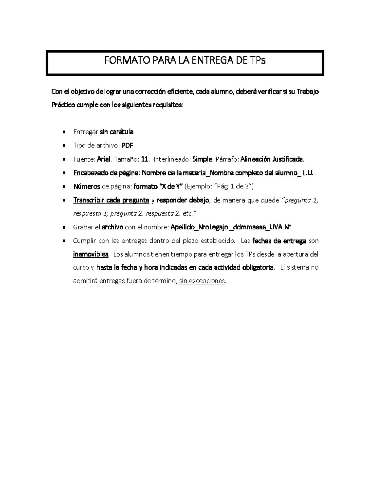 Formato para la entrega de TPs - FORMATO PARA LA ENTREGA DE TPs Con el ...