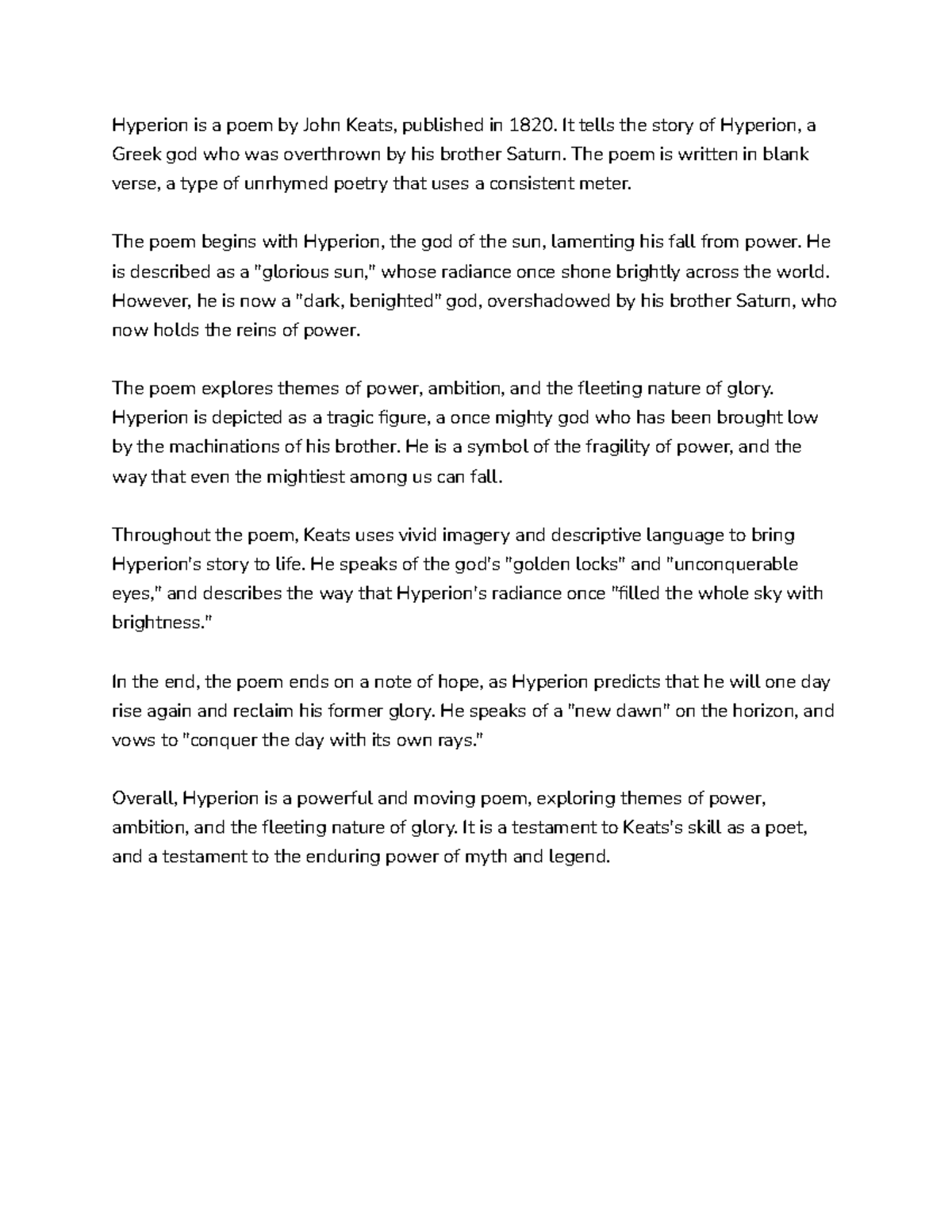 Hyperion - kklklkl - Hyperion is a poem by John Keats, published in ...