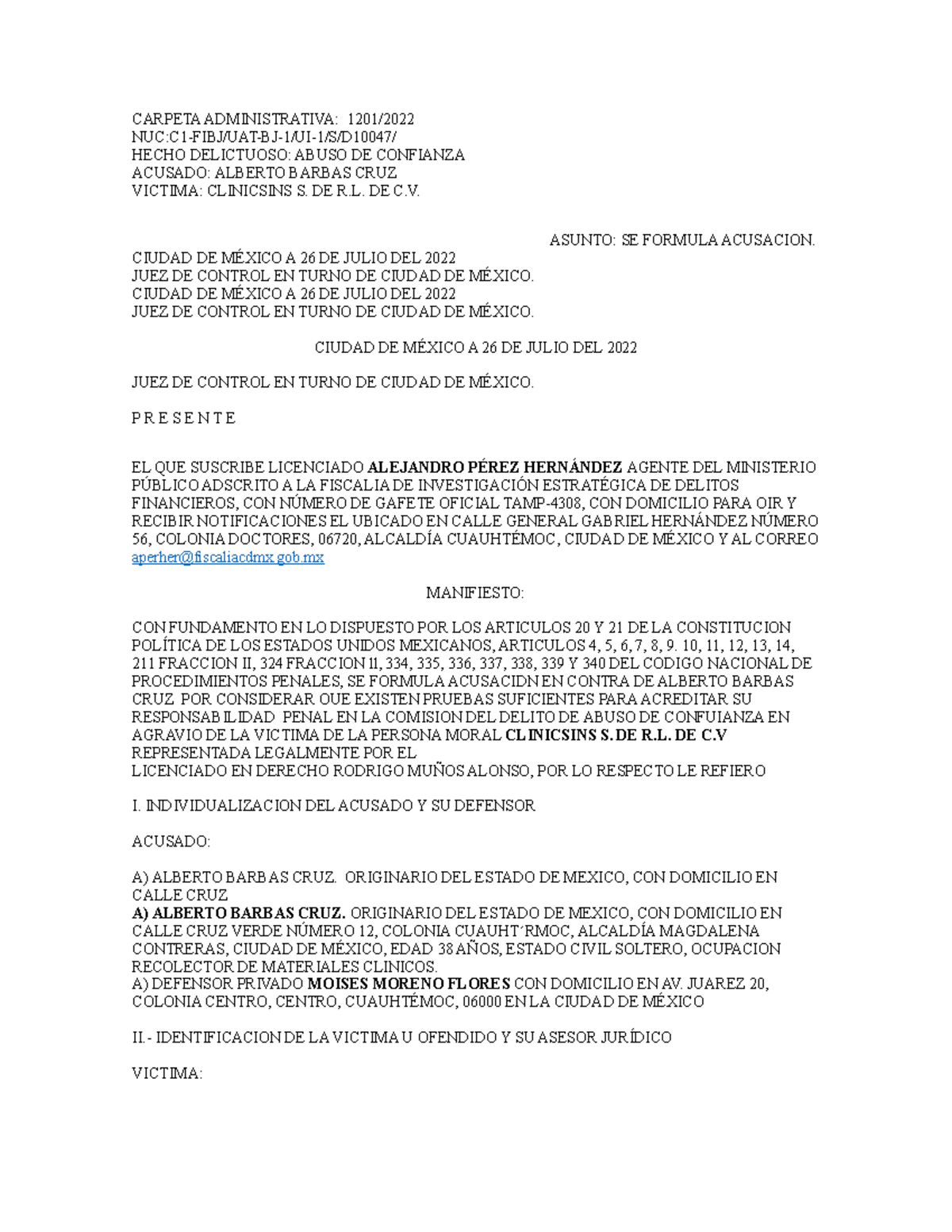 Carpeta Administrativa - CARPETA ADMINISTRATIVA: 1201/ NUC:C1-FIBJ/UAT-BJ-1/UI-1/S/D10047/ HECHO ...