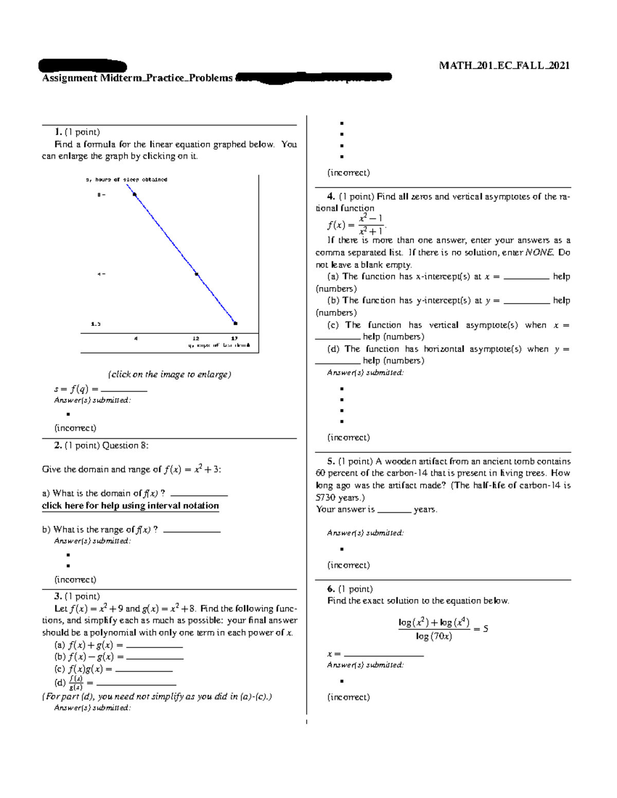 MATH 201-Prepare For Midterm Practice Problems-FALL2021 - MATH 201 - Concordia - Studocu