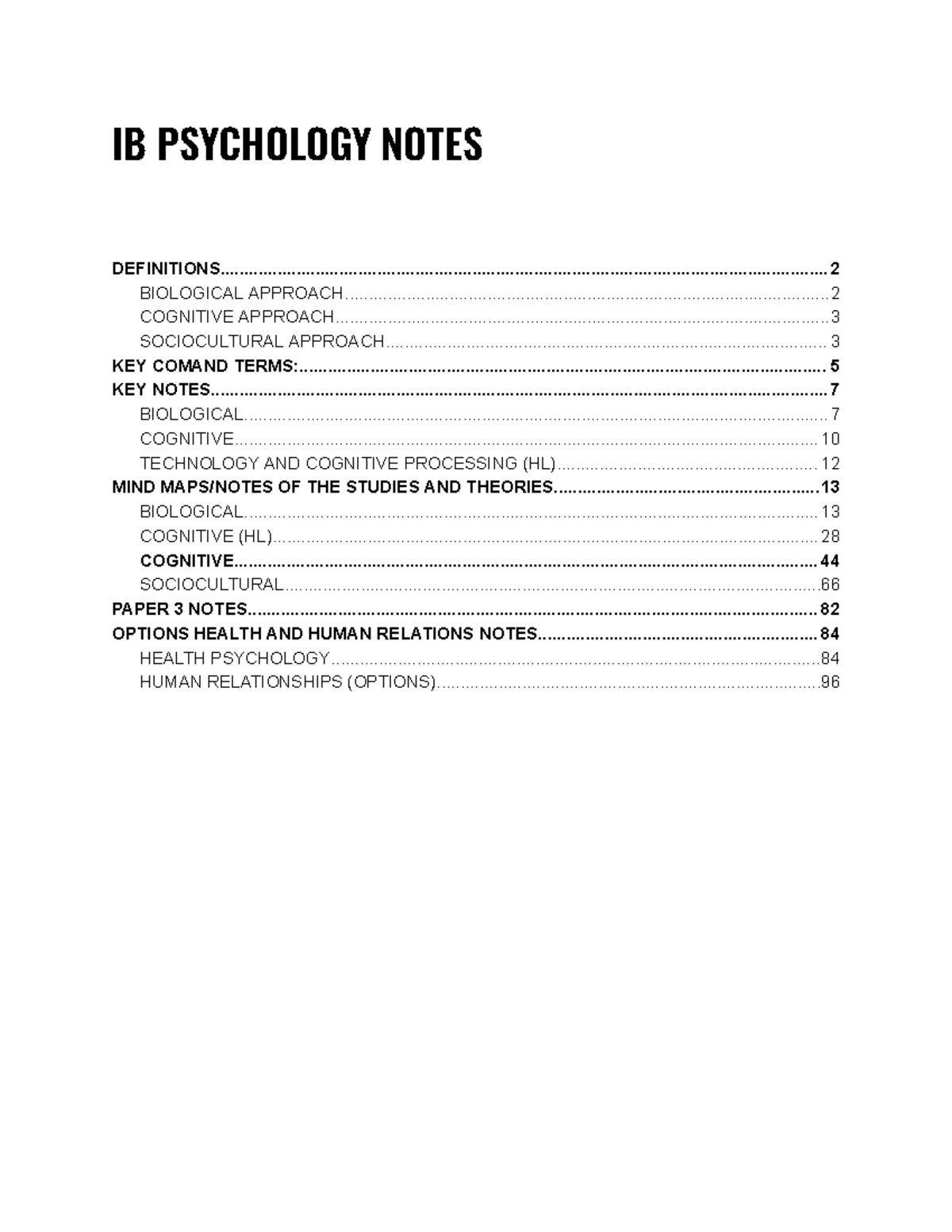 Psychology IB notes - IB PSYCHOLOGY NOTES - Studocu