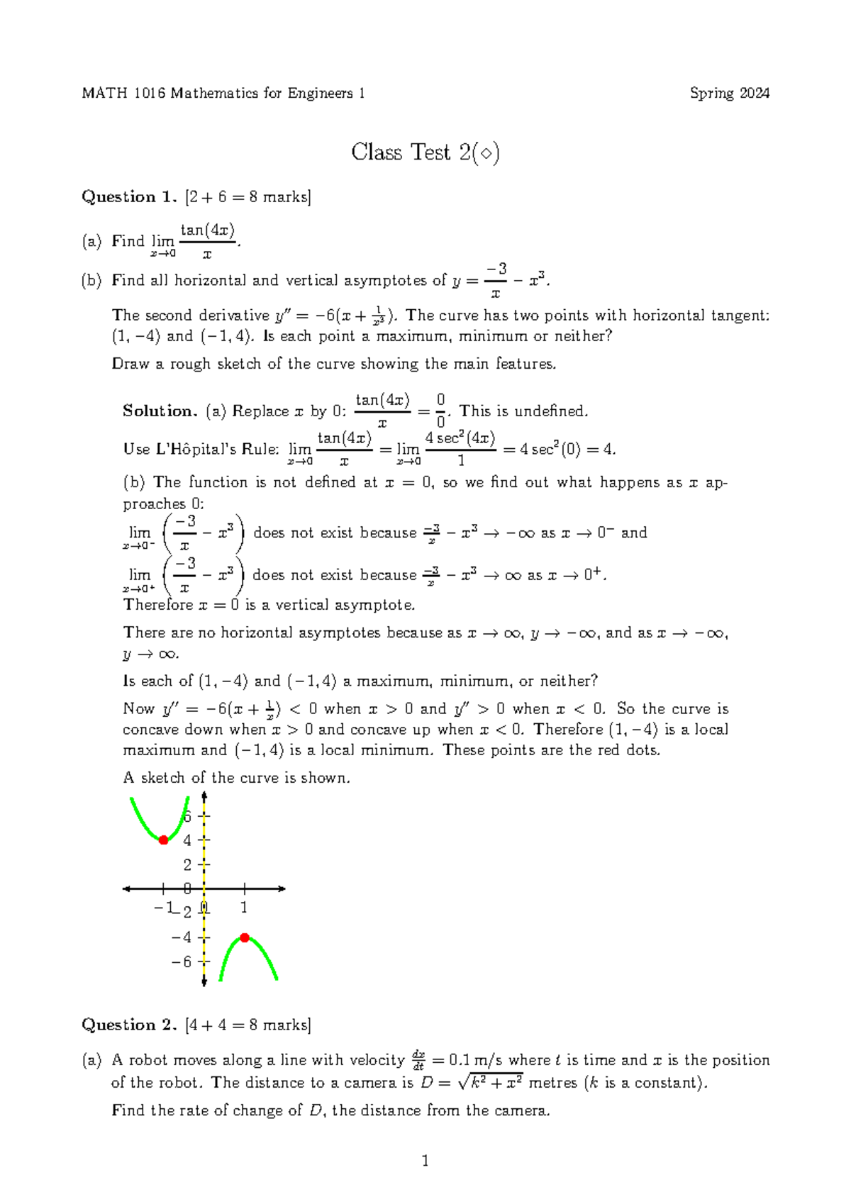 MATH1016 Class Test 2 (Diamond) - MATH 1016 Mathematics for Engineers 1 ...