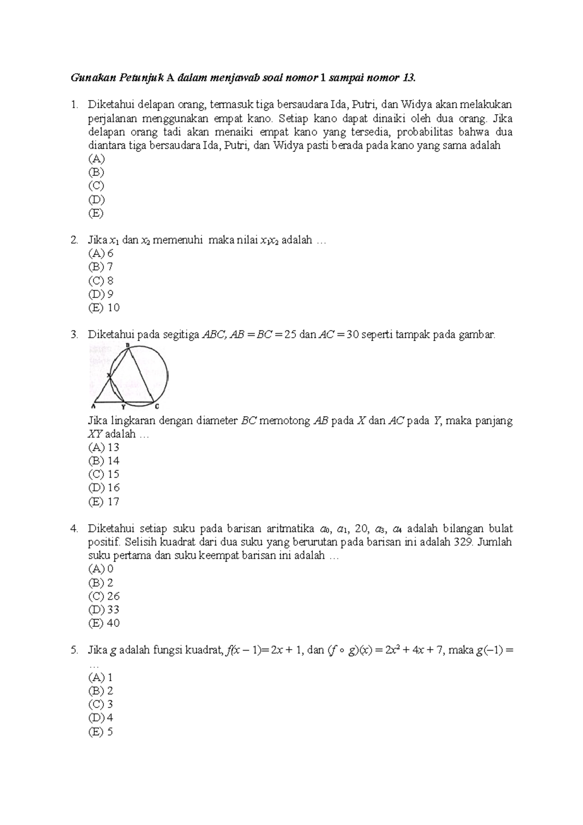MTK Dasar (Paket 7) - Gunakan Petunjuk A dalam menjawab soal nomor 1 ...