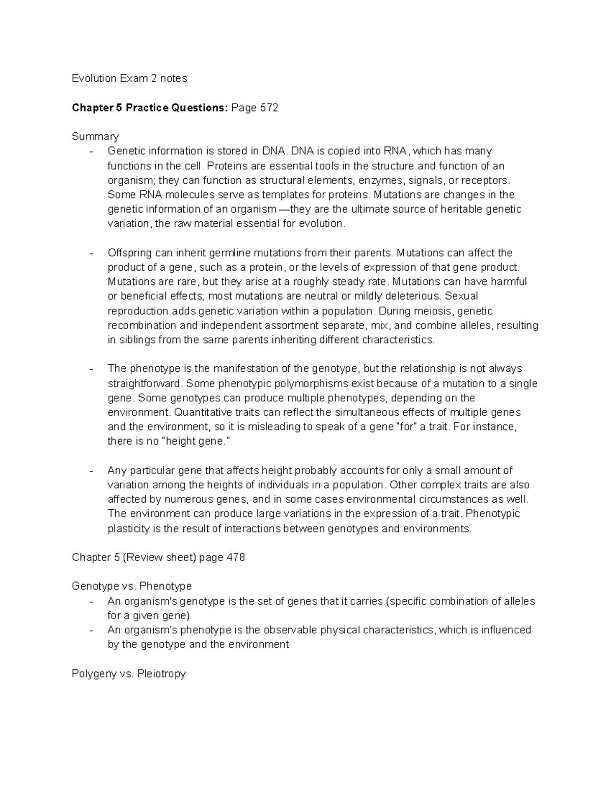 Evolutionary Biology Lecture Notes - Evolution Exam 2 notes Chapter 5 ...