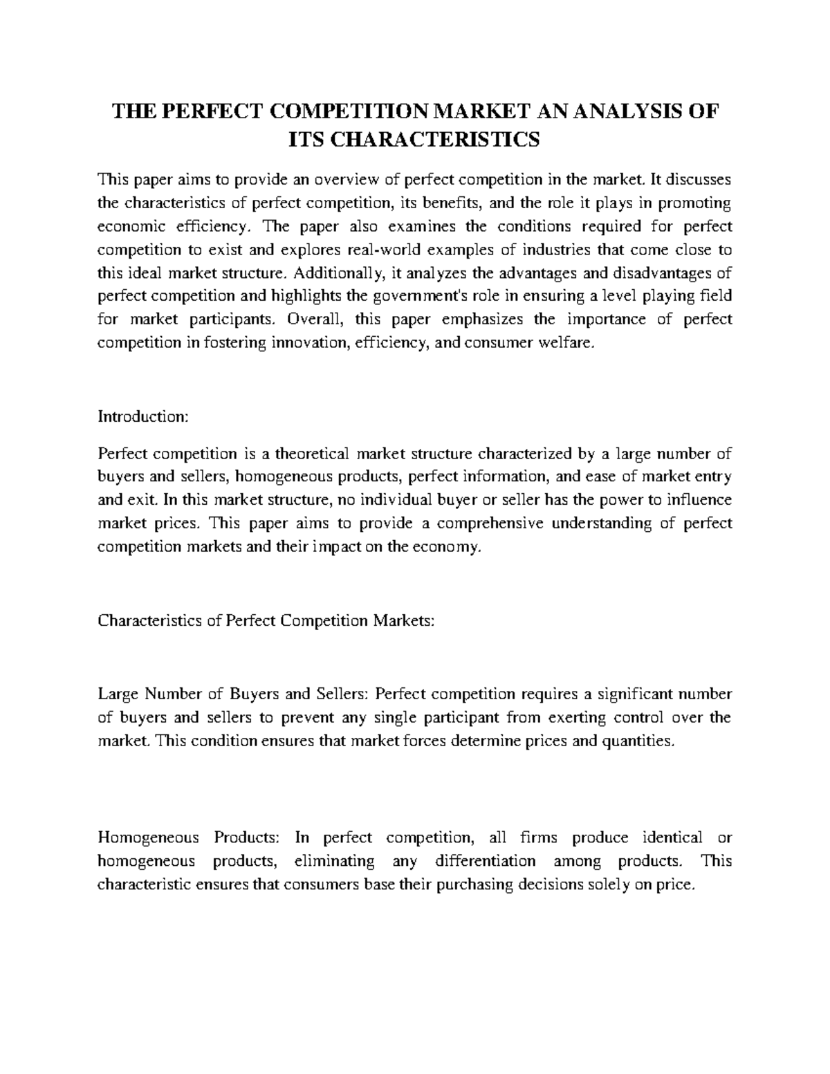 THE Perfect Competition Market AN Analysis OF ITS Characteristics - THE ...