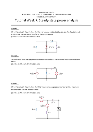 Tutorial Week 4 - Second-Order Transient Response - MONASH UNIVERISTY DEPARTMENT OF ELECTRICAL ...