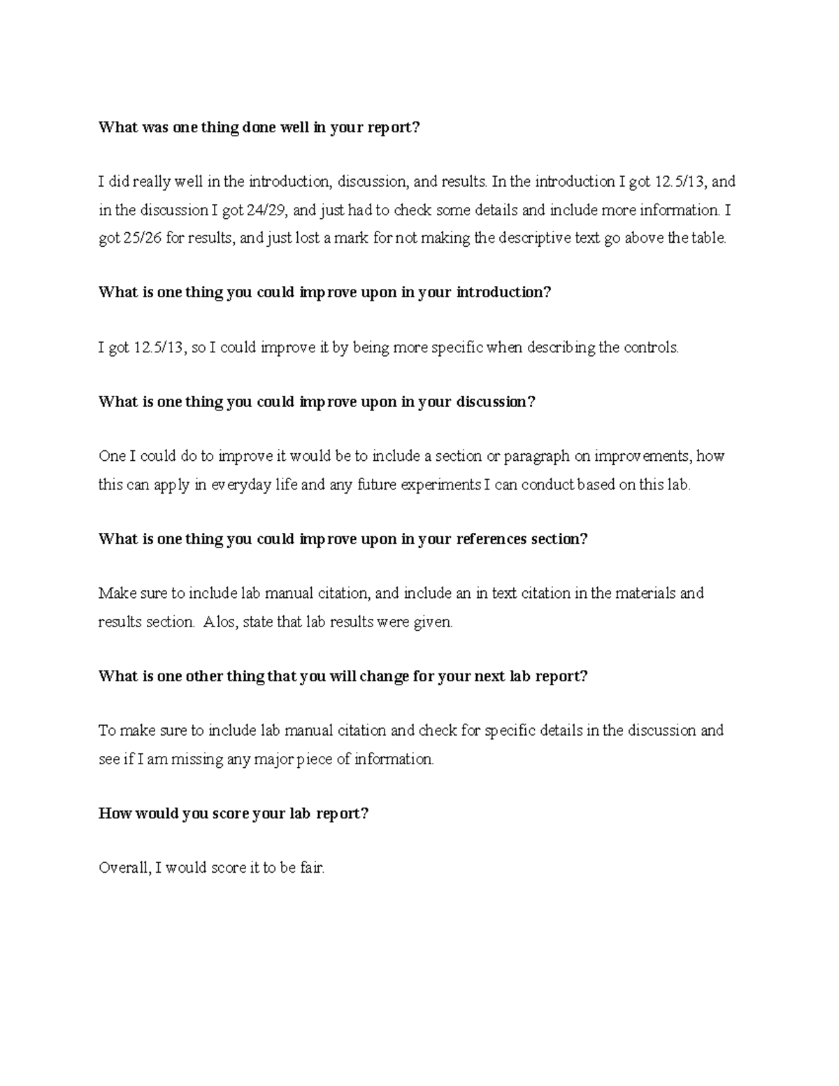 Lab reflection #1- Overview on Mistakes and Improvements - What was one ...