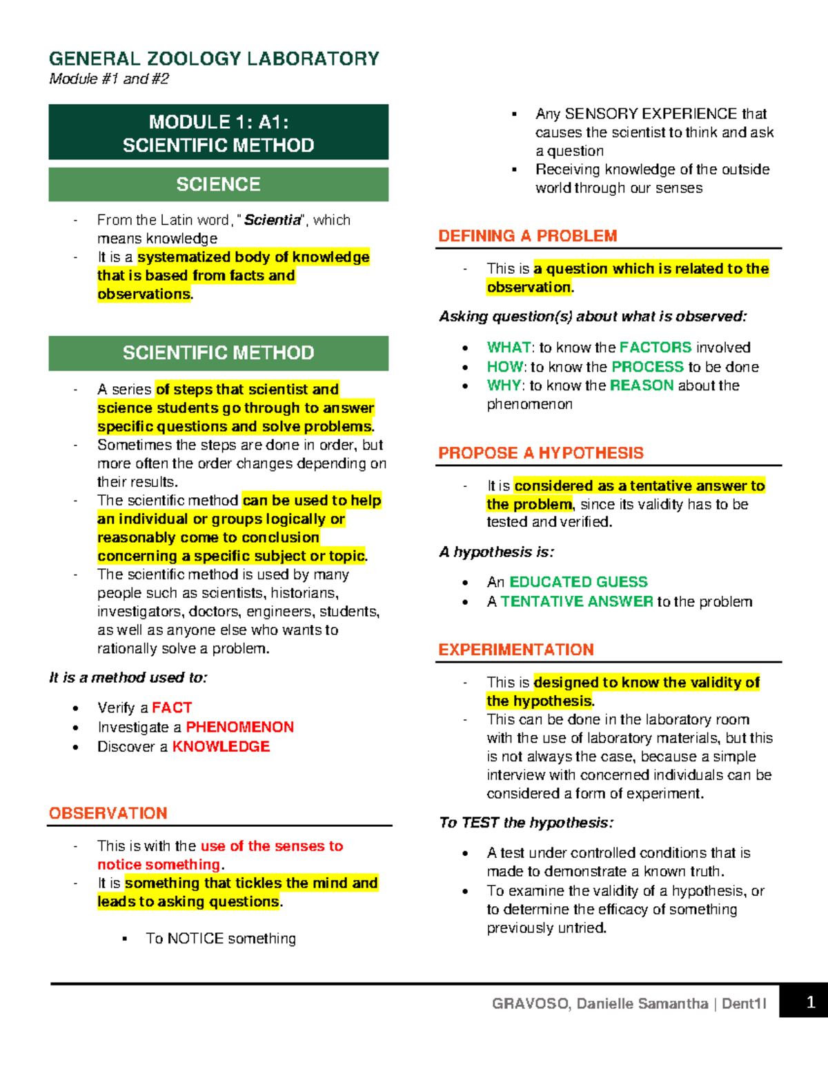 General Zoology (Lab) M1-2 - GENERAL ZOOLOGY LABORATORY Module #1 and ...