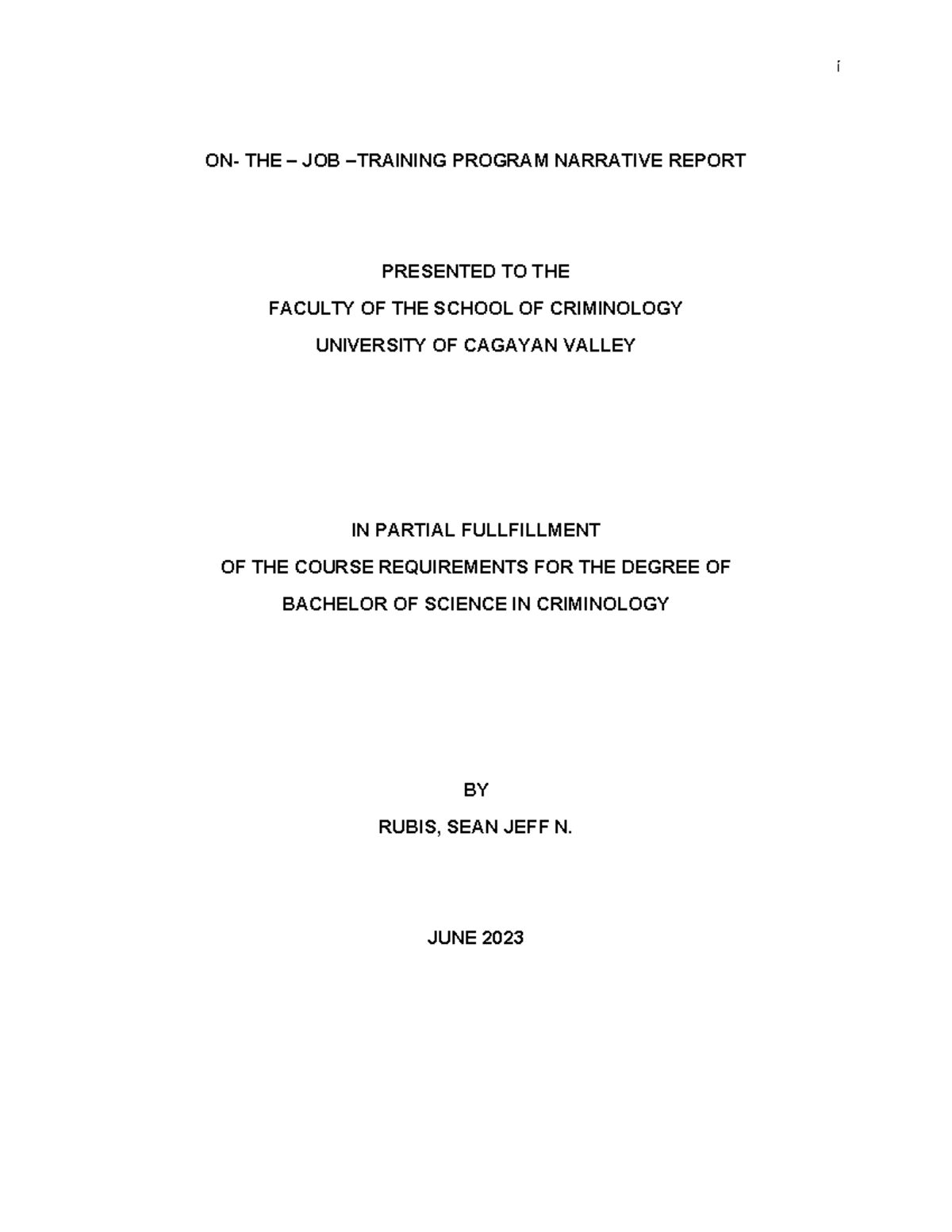 OJT- Narrative- Frontpage - i ON- THE – JOB –TRAINING PROGRAM NARRATIVE ...