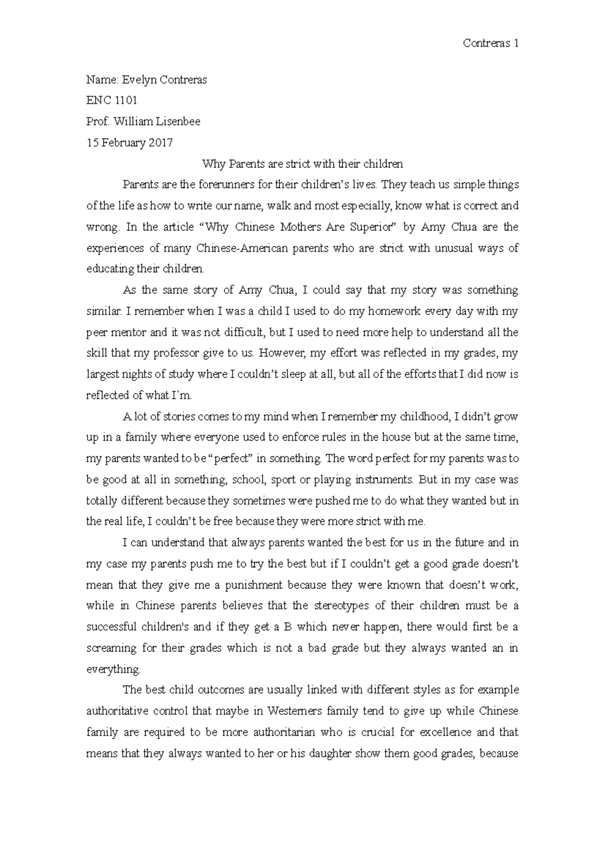 Why parent are strict - Grade: A- Contreras 1 Name: Evelyn Contreras ...