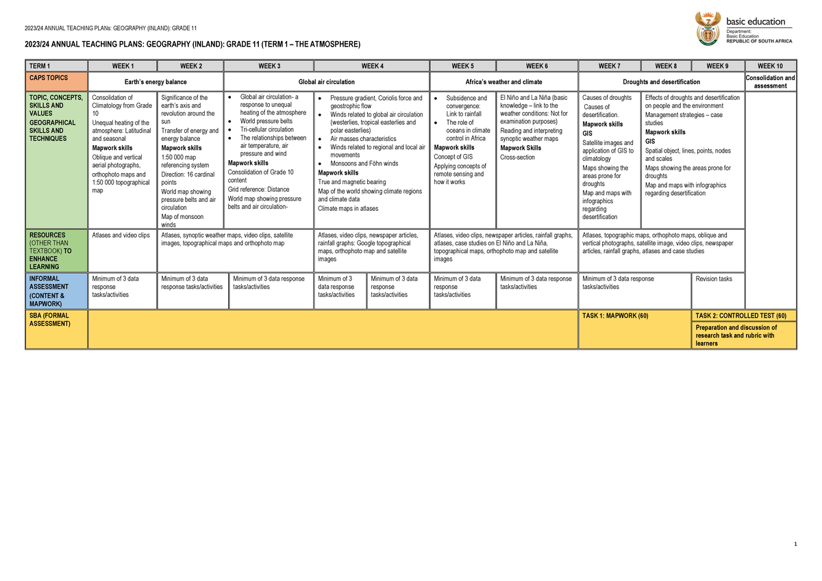 1.390 ATP 2023-24 Gr 11 Geo final - 2023/24 ANNUAL TEACHING PLANS ...