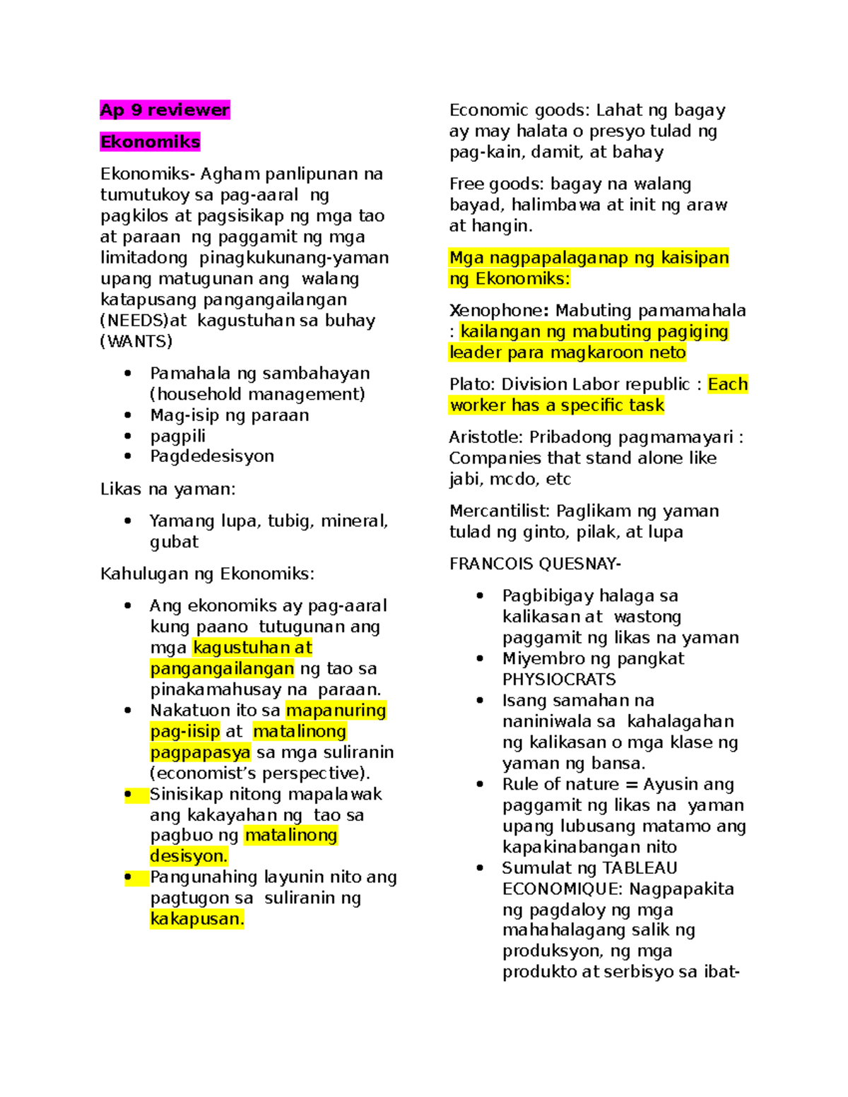 Ap-9-reviewer - This is a draf t - Ap 9 reviewer Ekonomiks Ekonomiks ...