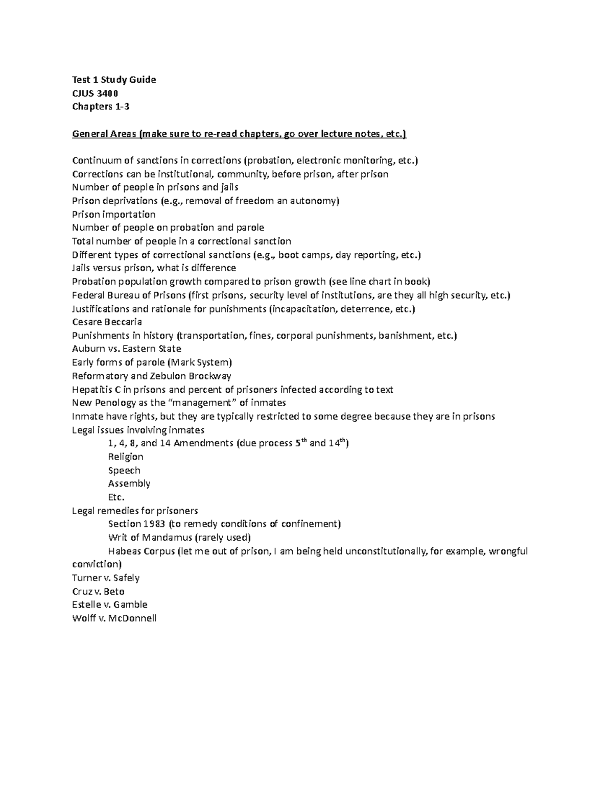Test 1 Study Guide - Test 1 Notes - Test 1 Study Guide CJUS 3400 ...