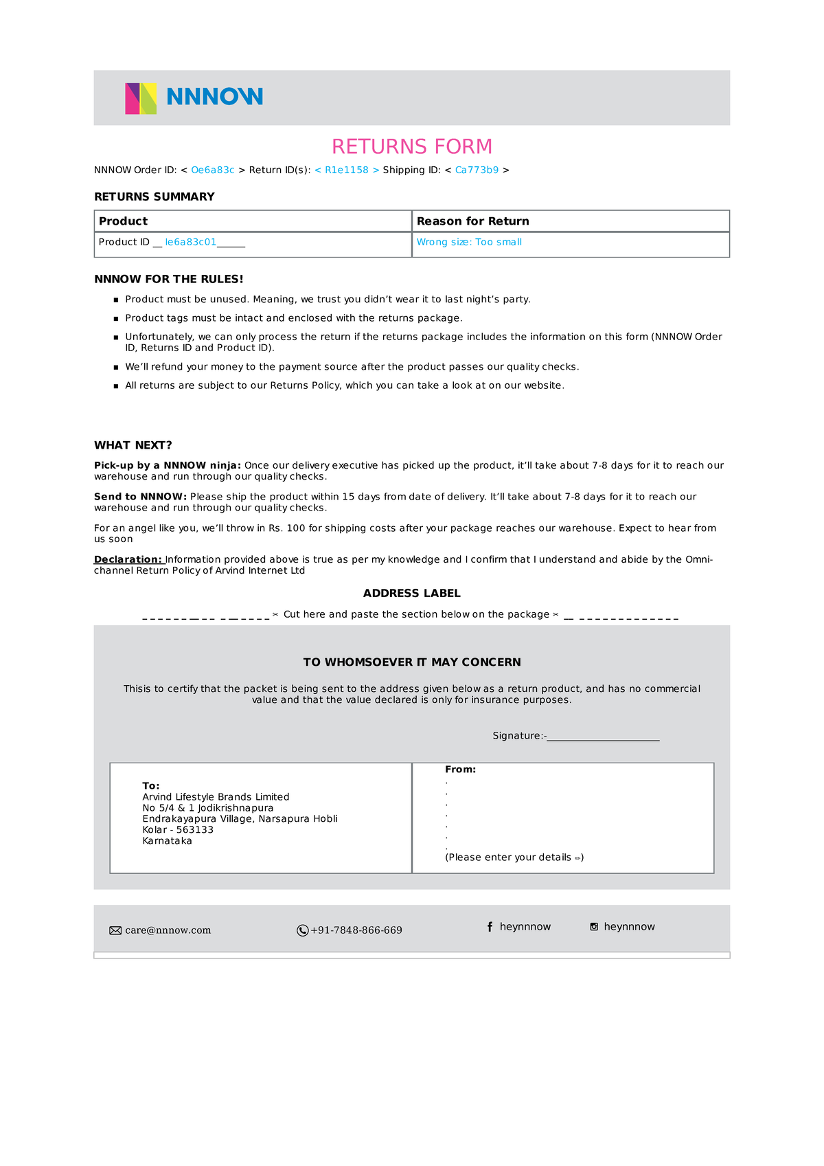Return Form - Python Form - Signature:-________________________ care ...