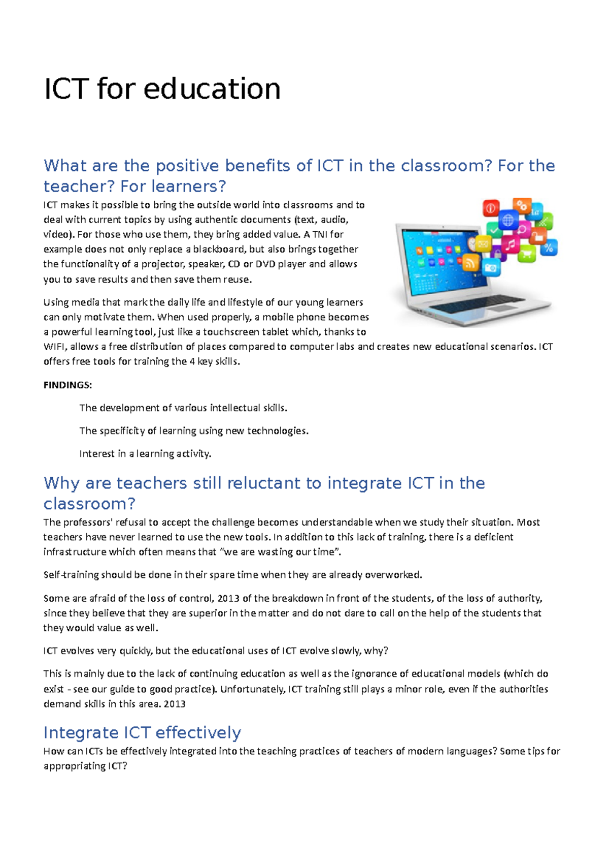 Project 16 - hehe - ICT for education What are the positive benefits of ...