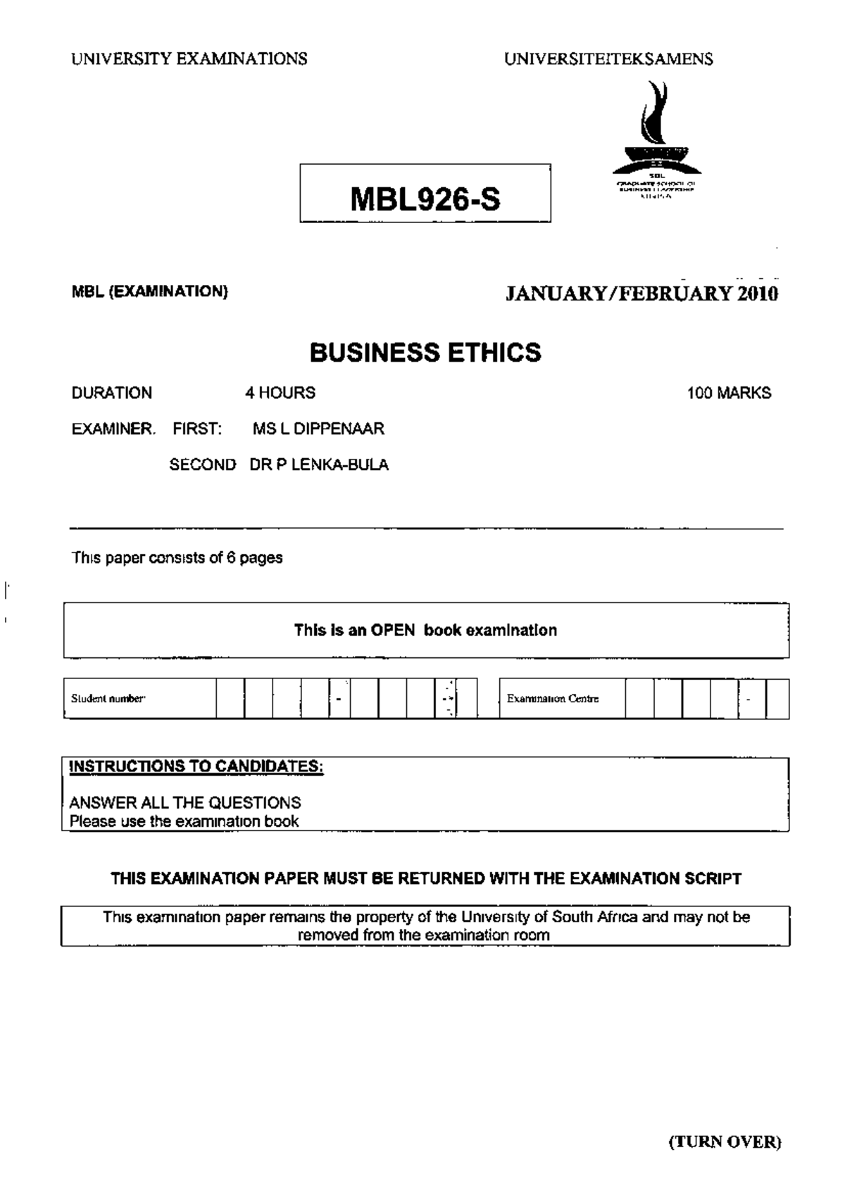 MBL926S 2010 1 E 1 - lecture notes - MBL 926 - Unisa - Studocu