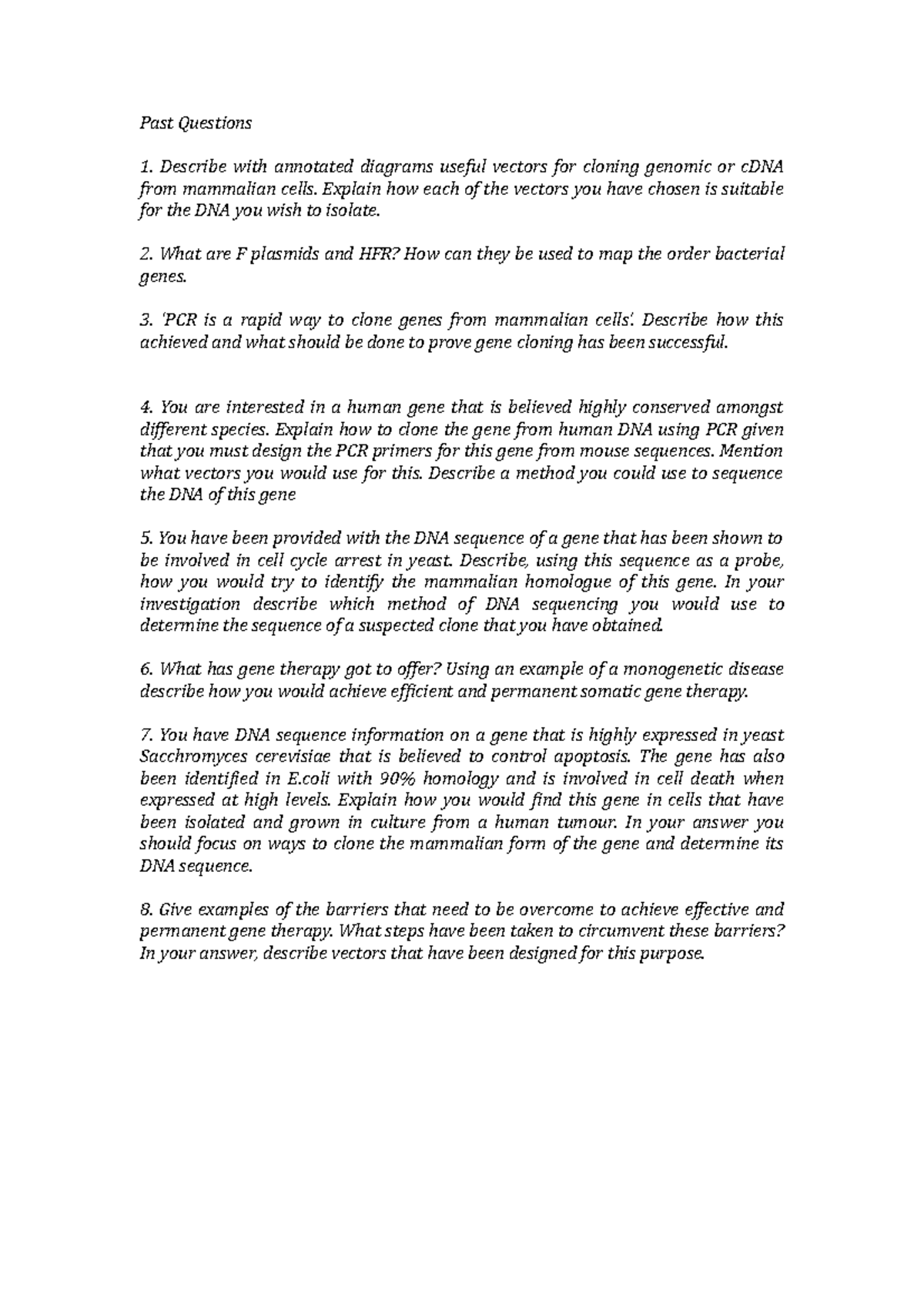 Sample/practice exam 2019, questions - Past Questions 1. Describe with ...