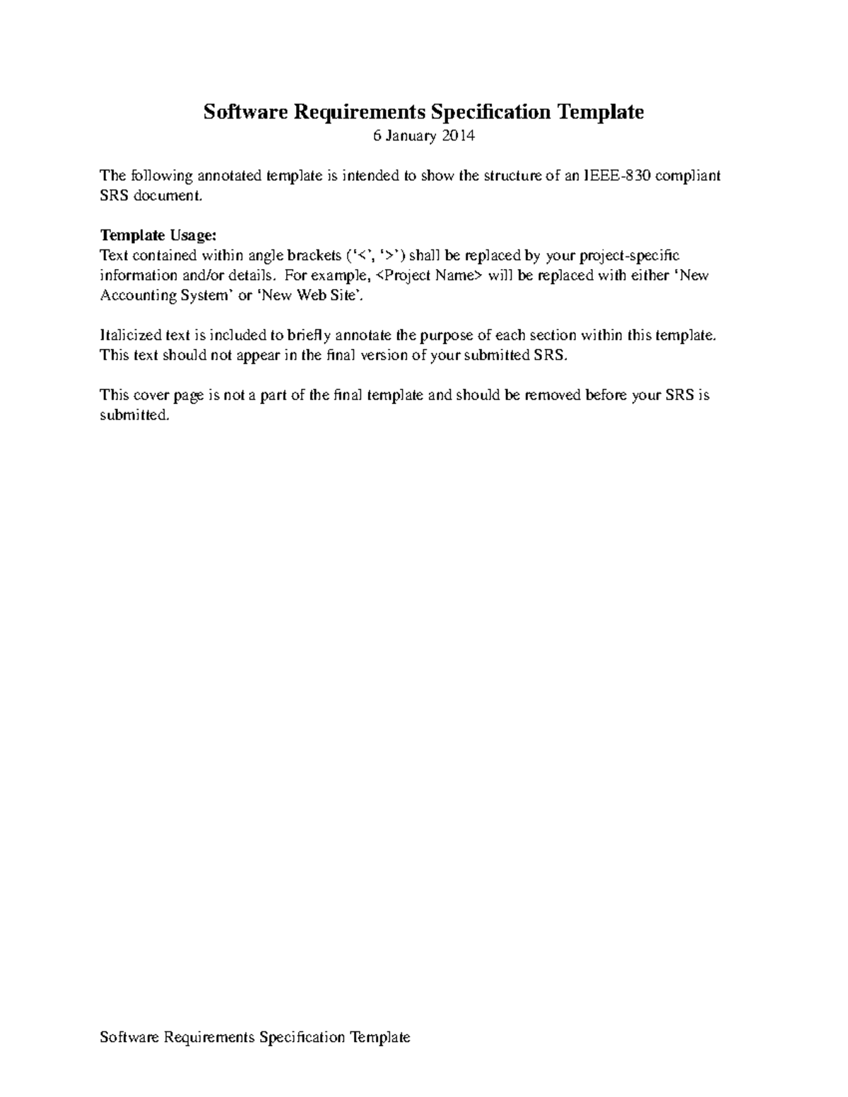 SRS Template - SRS document - Software Requirements Specification ...