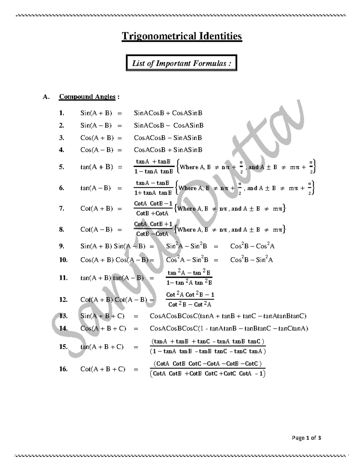 Trigonometrical Identities - Page 1 of 3 Trigonometrical Identities ...
