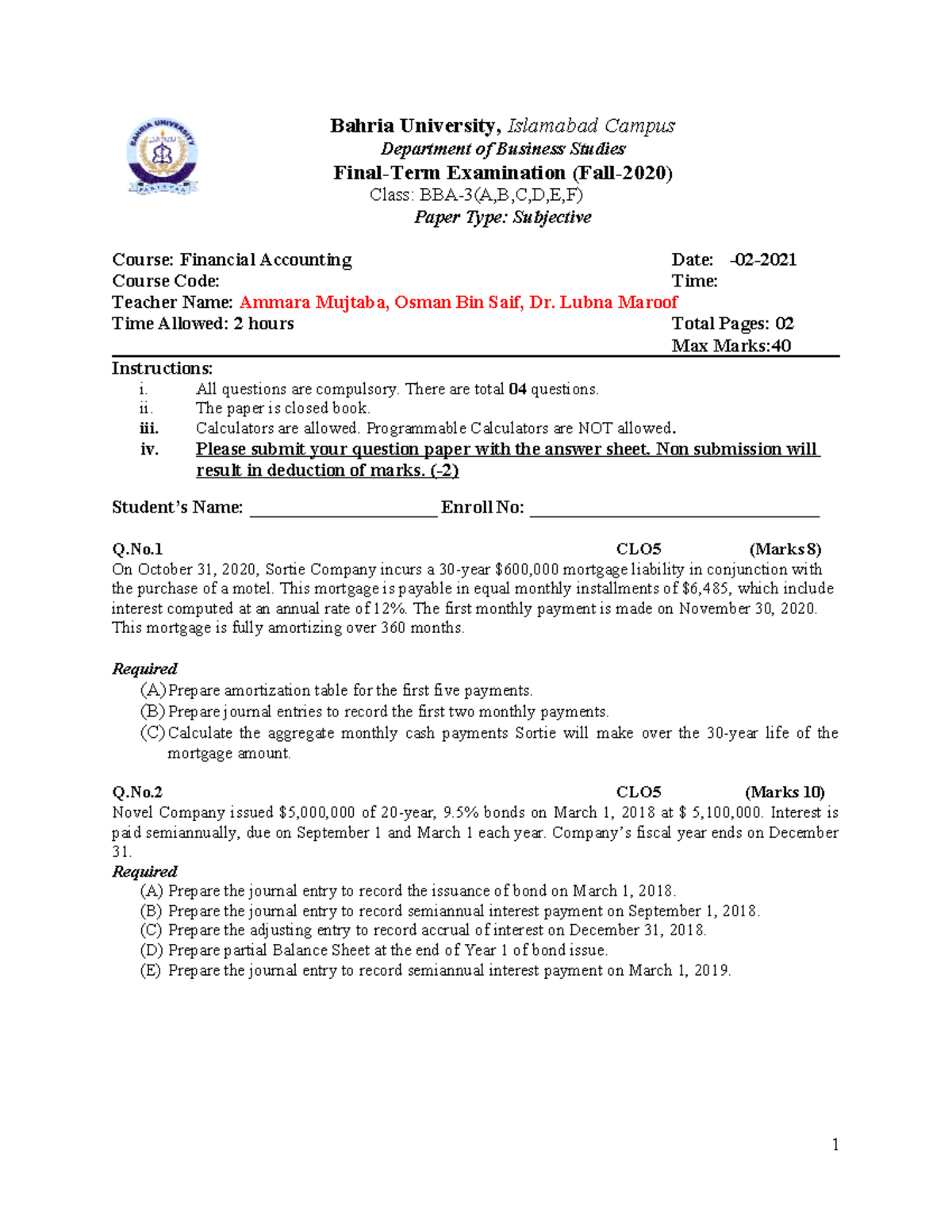 BBA - Bahria University, Islamabad Campus Department of Business ...