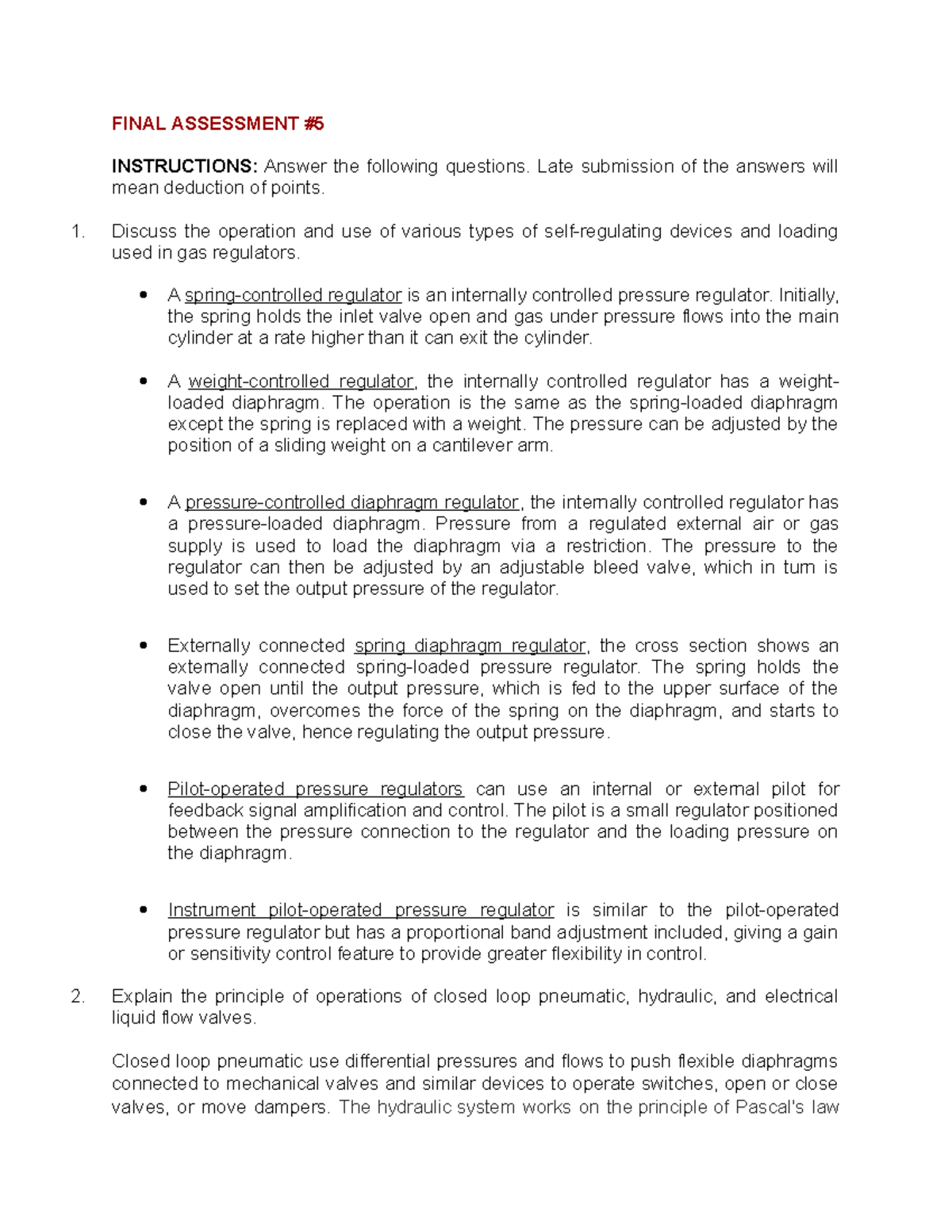 Final Assessment #5 - FINAL ASSESSMENT INSTRUCTIONS: Answer the ...