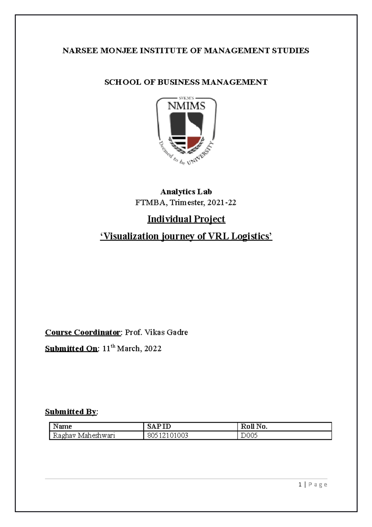 Al. indi - analytics lab tableau assignment - NARSEE MONJEE INSTITUTE OF MANAGEMENT STUDIES ...