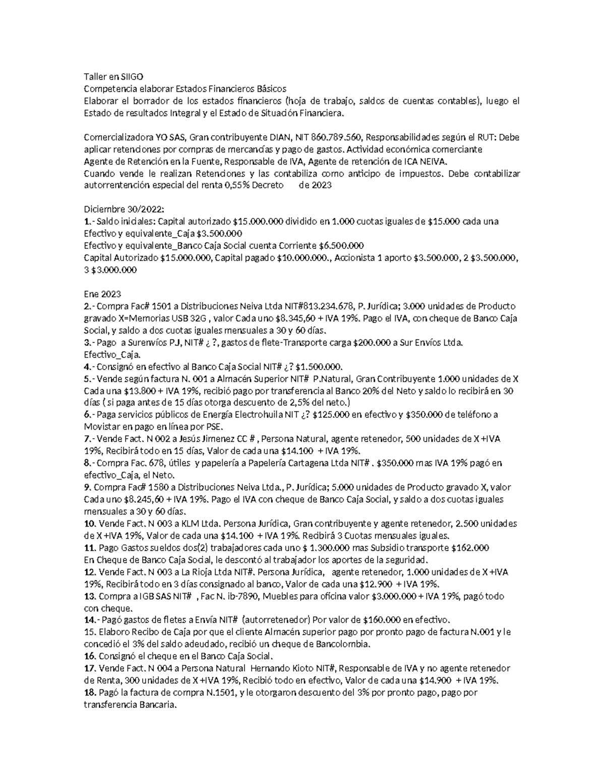 Taller Siigo Borrado Elaborar Estados F - Taller en SIIGO Competencia ...