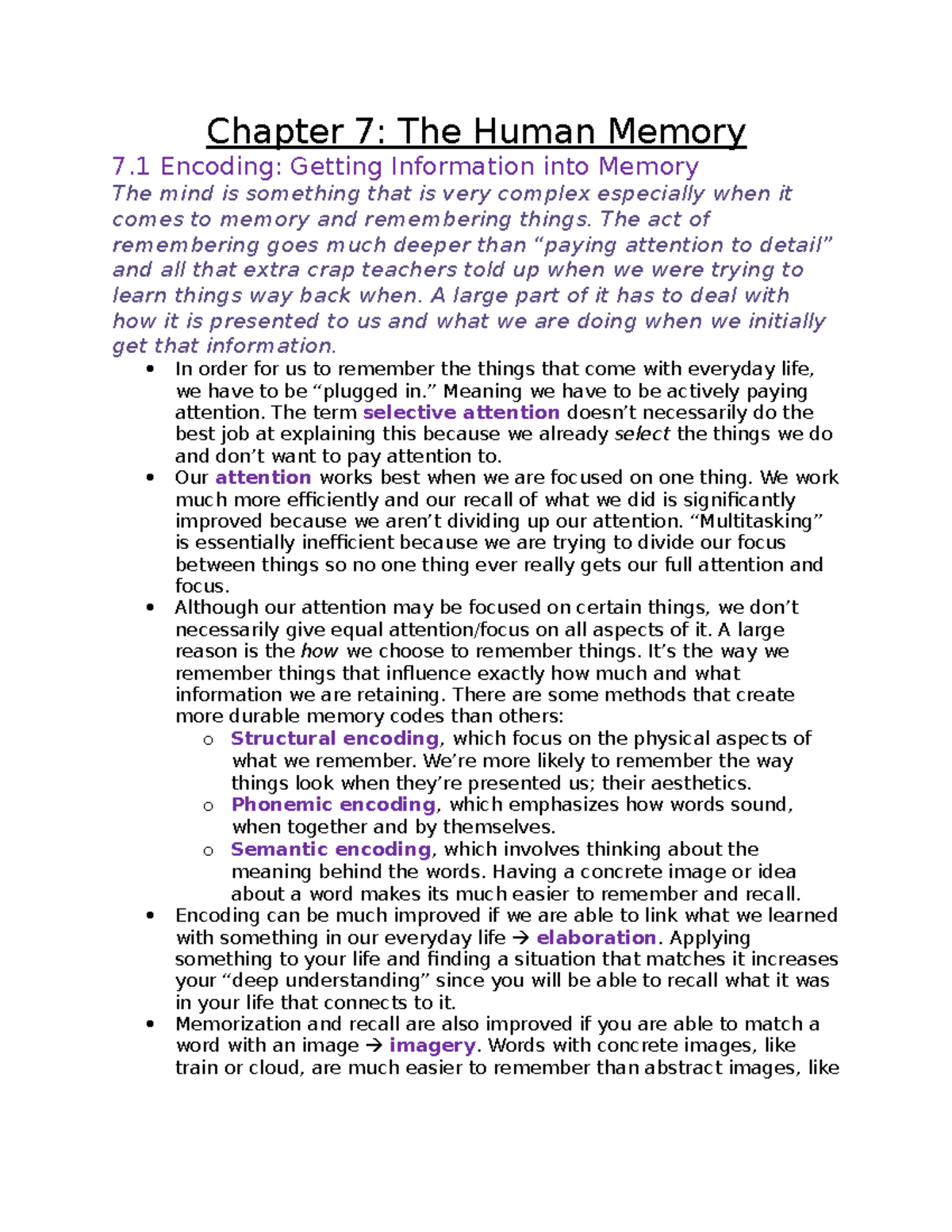 Chapter 7- the human memory - Chapter 7: The Human Memory 7 Encoding: Getting Information into ...