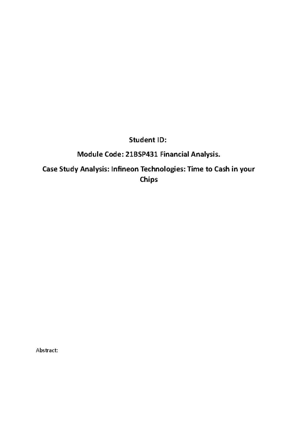 Corporate Financial Analyst CW - Student ID: Module Code: 21BSP431 Financial Analysis. Case ...