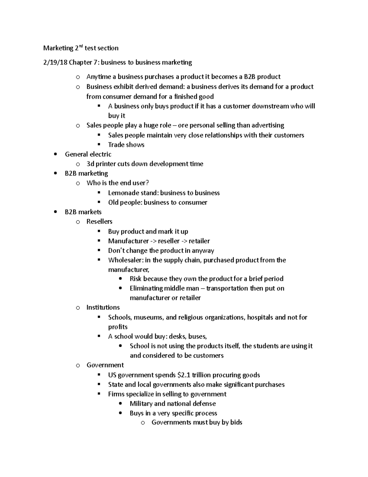 Marketing 2nd test section - Marketing 2nd test section 2/19/18 Chapter ...
