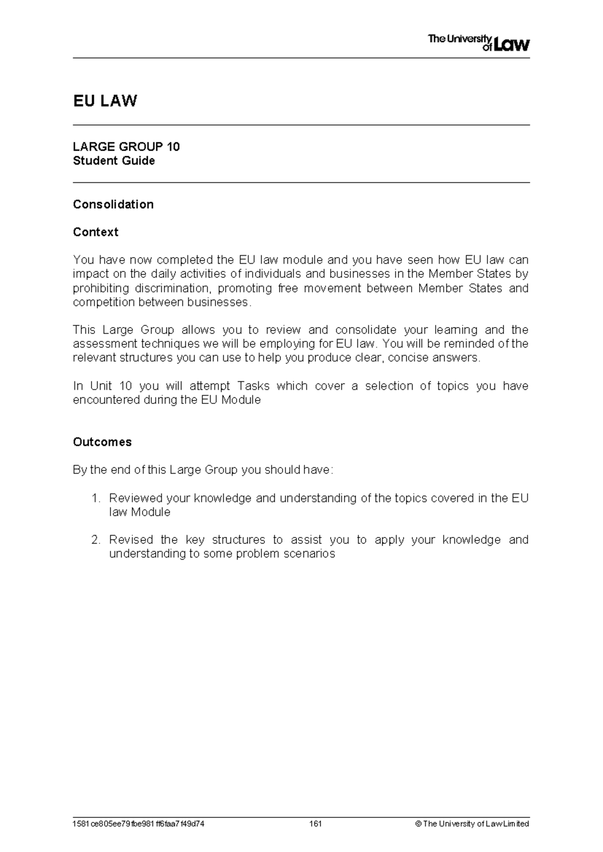2324 eu lg10 ce01 student guide - EU LAW LARGE GROUP 10 Student Guide Consolidation Context You ...