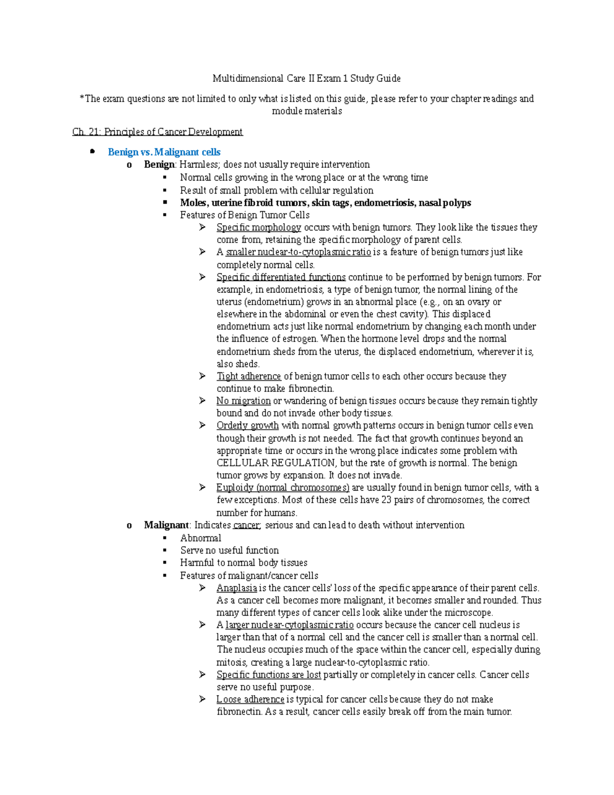 Study Guide MDC2 Exam 1 Review - Multidimensional Care II Exam 1 Study ...