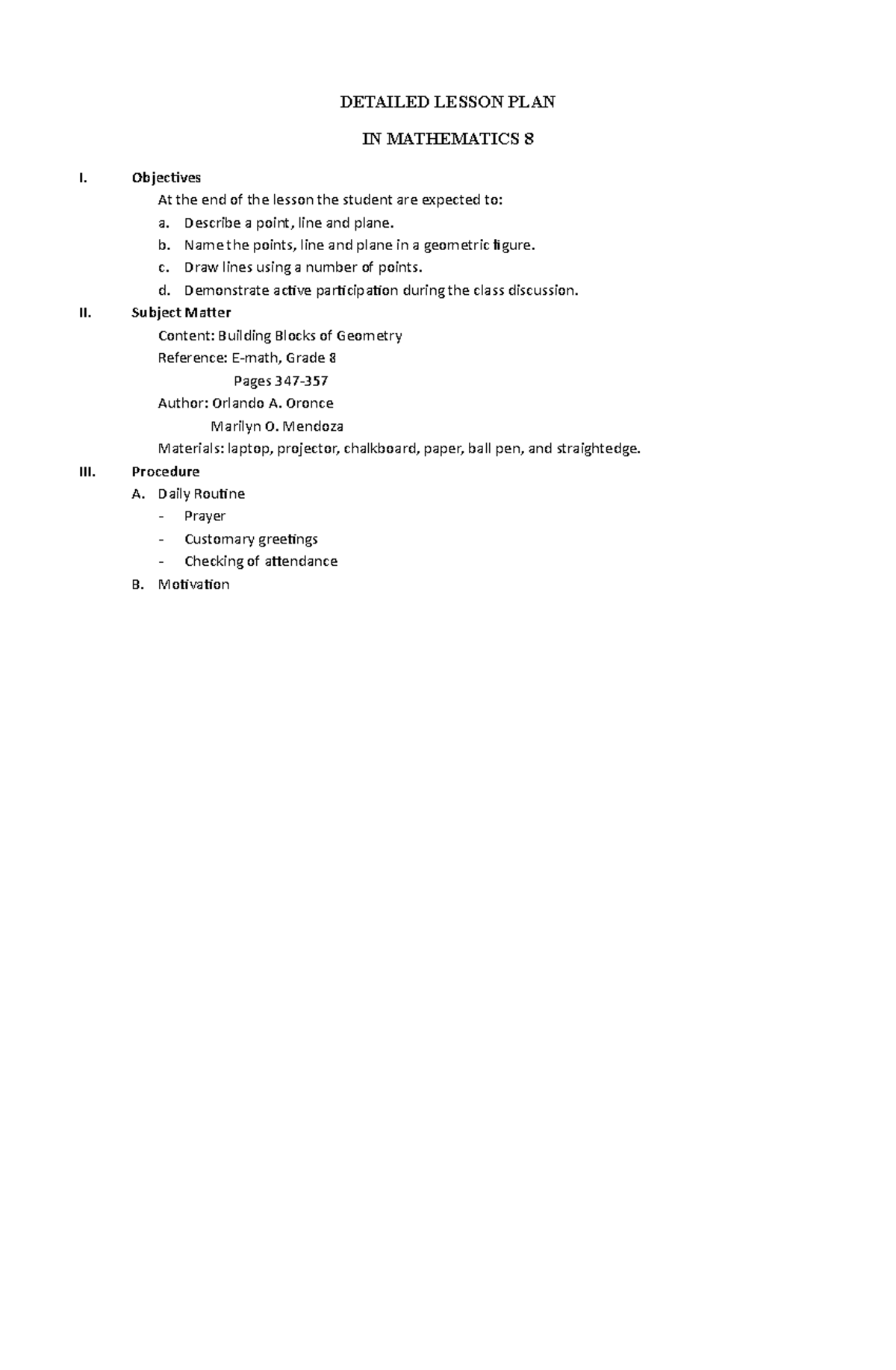 A Detailed Lesson PLAN IN MAT H - DETAILED LESSON PLAN IN MATHEMATICS 8 ...