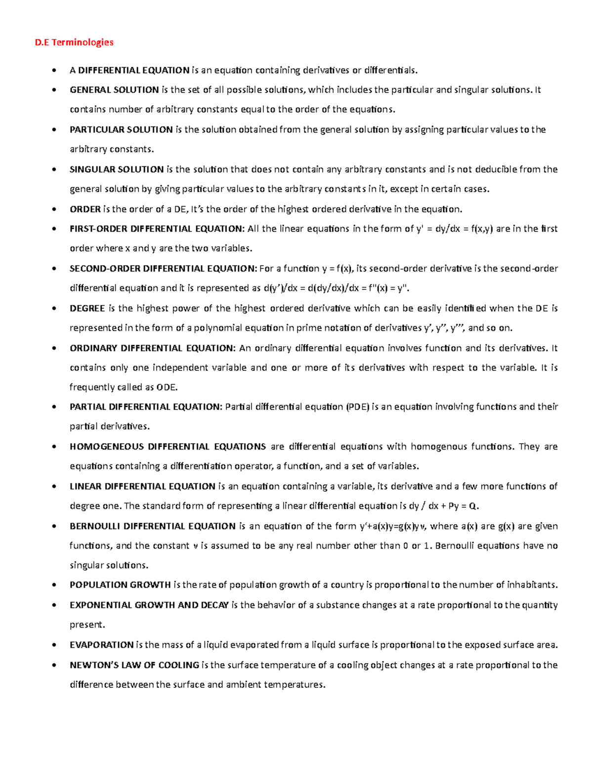 DE-Terminologies - D Terminologies - A DIFFERENTIAL EQUATION is an ...