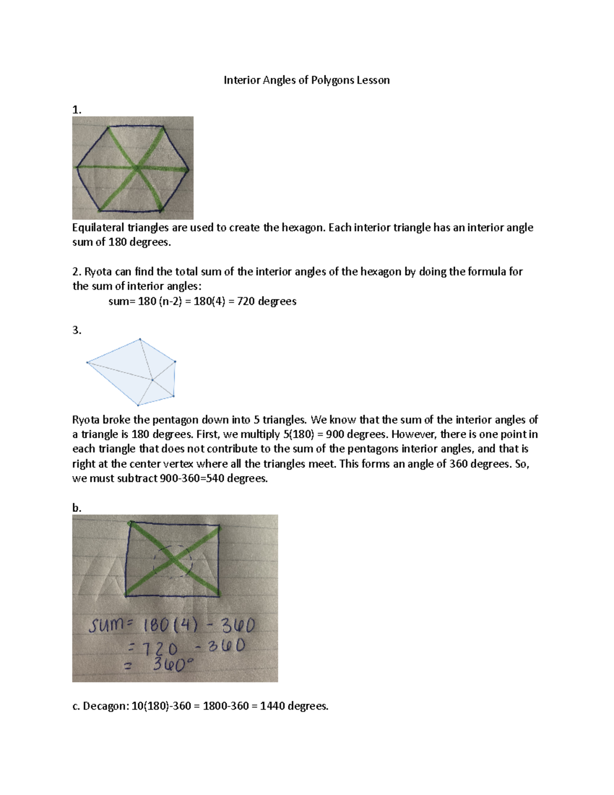 Interior Angles of Polygons Lesson - Interior Angles of Polygons Lesson ...